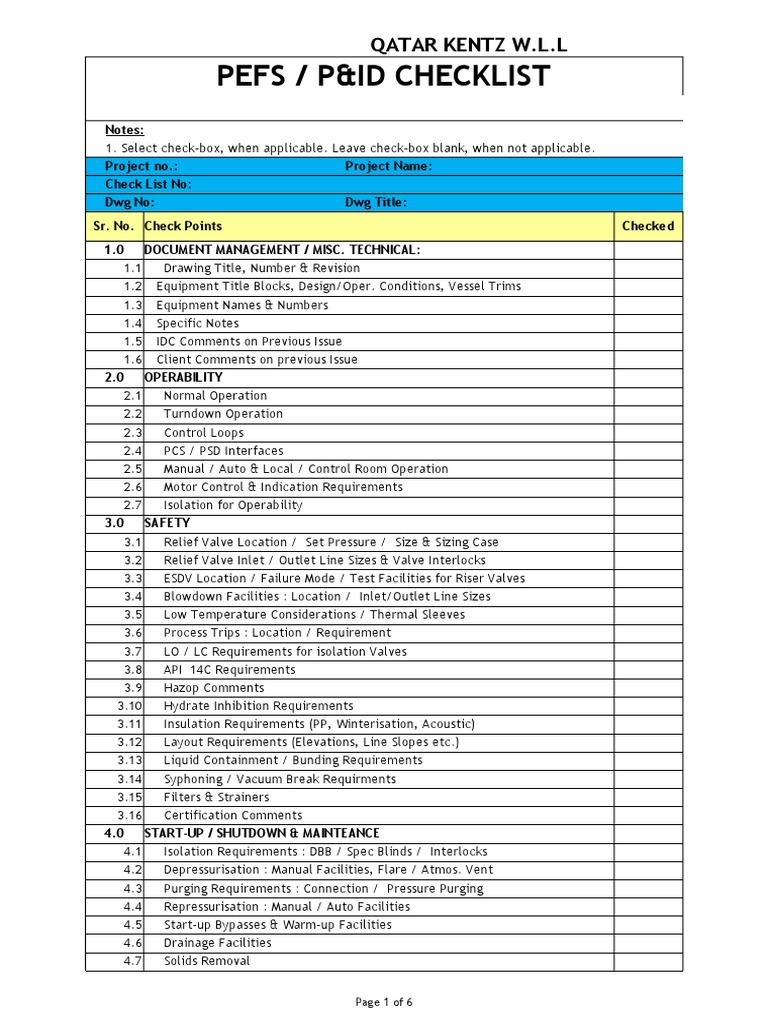 PID Check List | PDF | Valve | Chemistry
