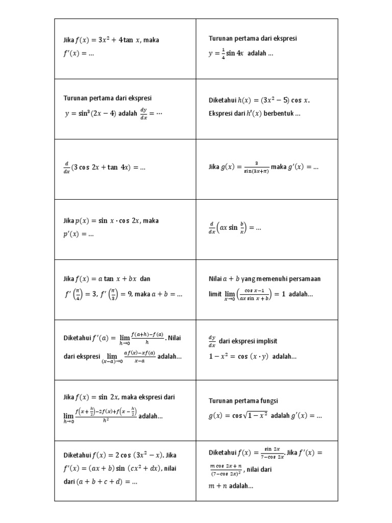 Soal dan Jawaban Turunan Trigonometri | PDF