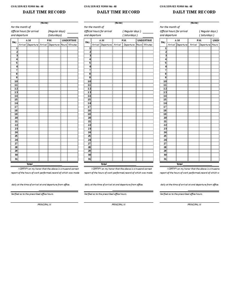 Civil Service Daily Time Record Form | PDF