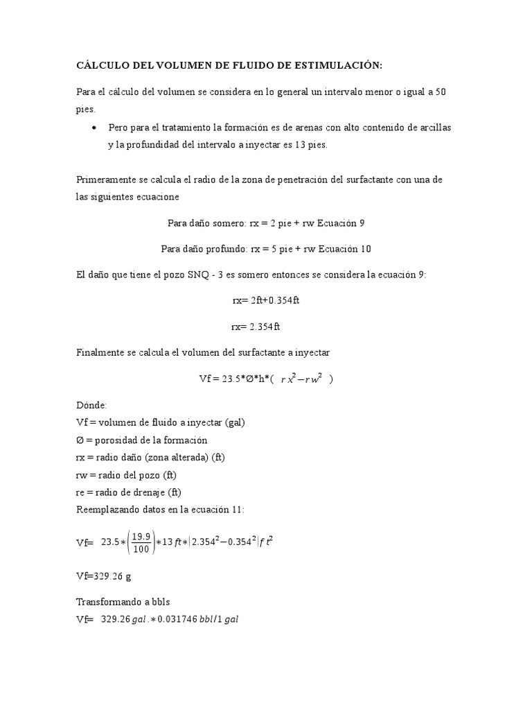 Cálculo Del Volumen de Fluido de Estimulación | PDF | Valor presente ...