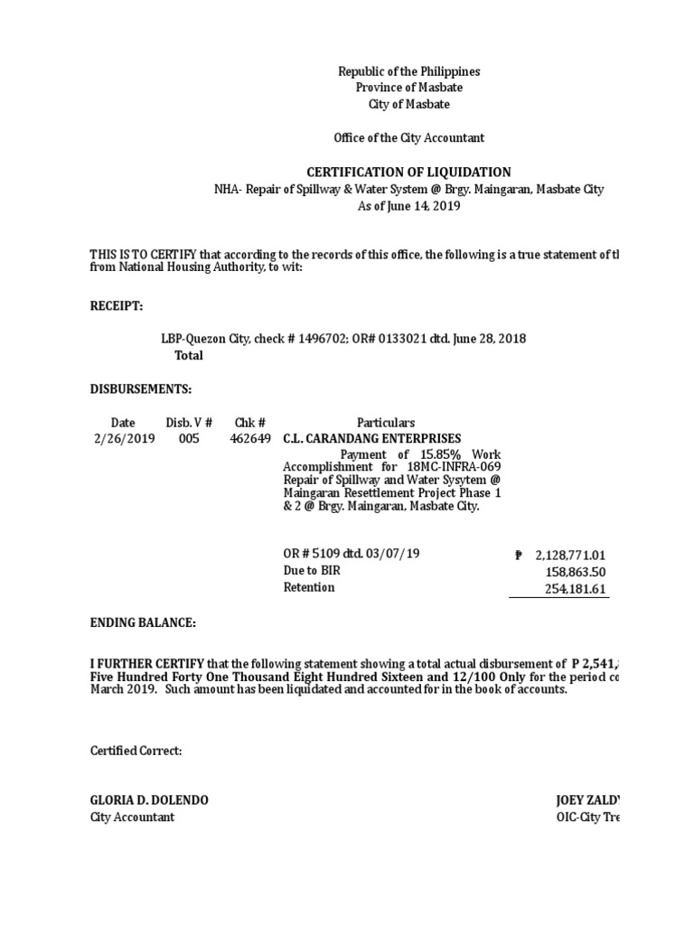 Certification of Liquidation | PDF | Business