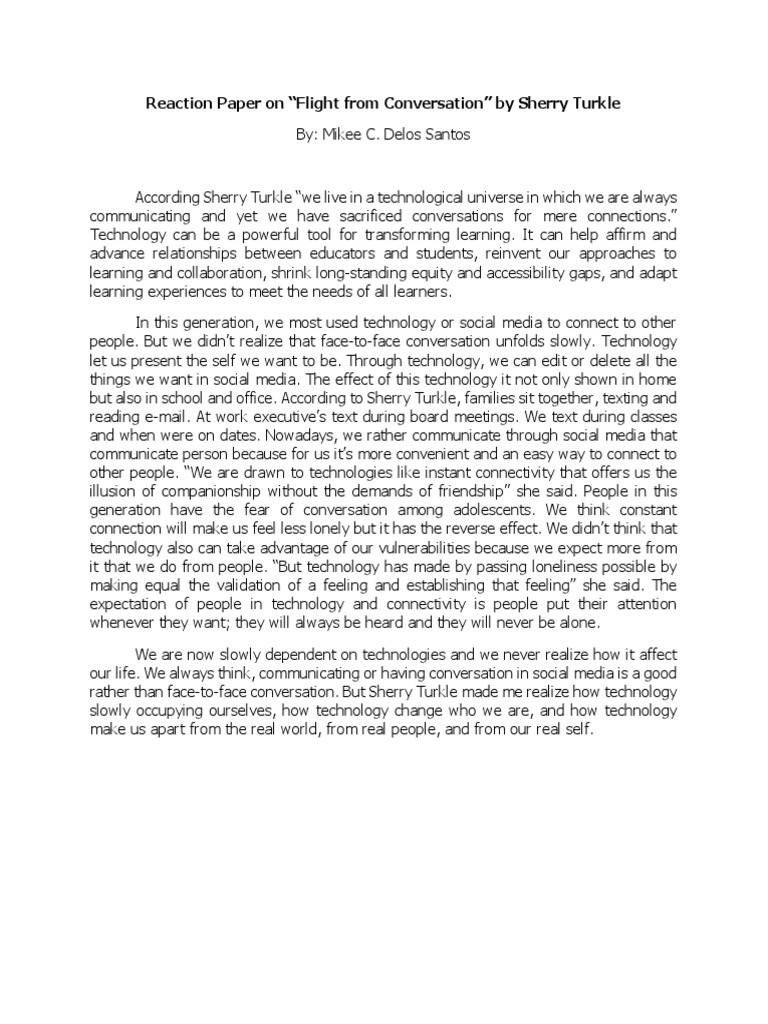 Reaction Paper on “Flight from Conversation” by Sherry Turkle | Digital ...