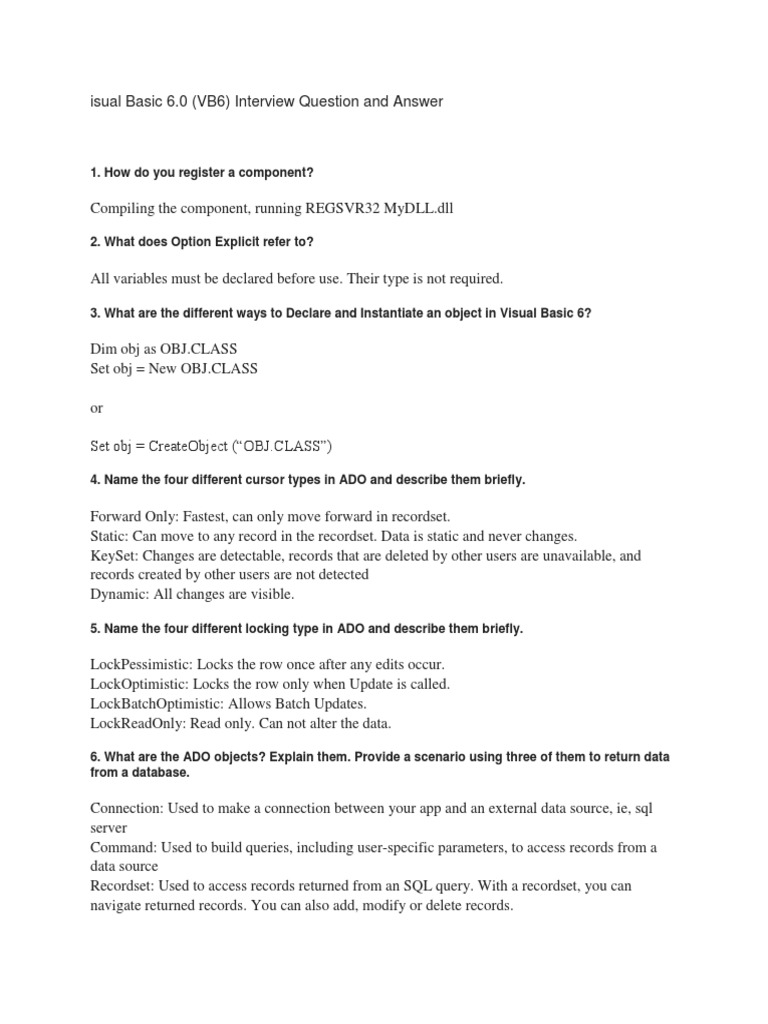Isual Basic 6.0 (VB6) Interview Question and Answer | PDF | Information ...