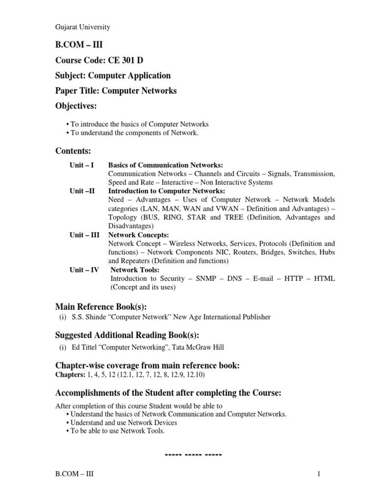 Syllabus B Com Sem-5 CE301D Comp Appli Fundamentals of Networking | PDF ...