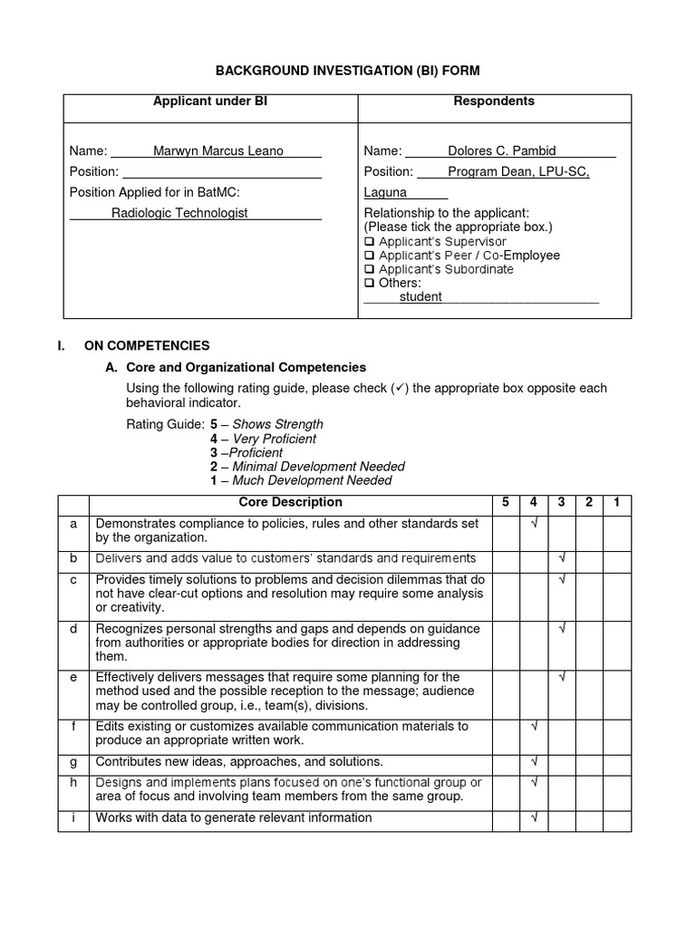 Background Investigation BI Form | PDF | Information | Business