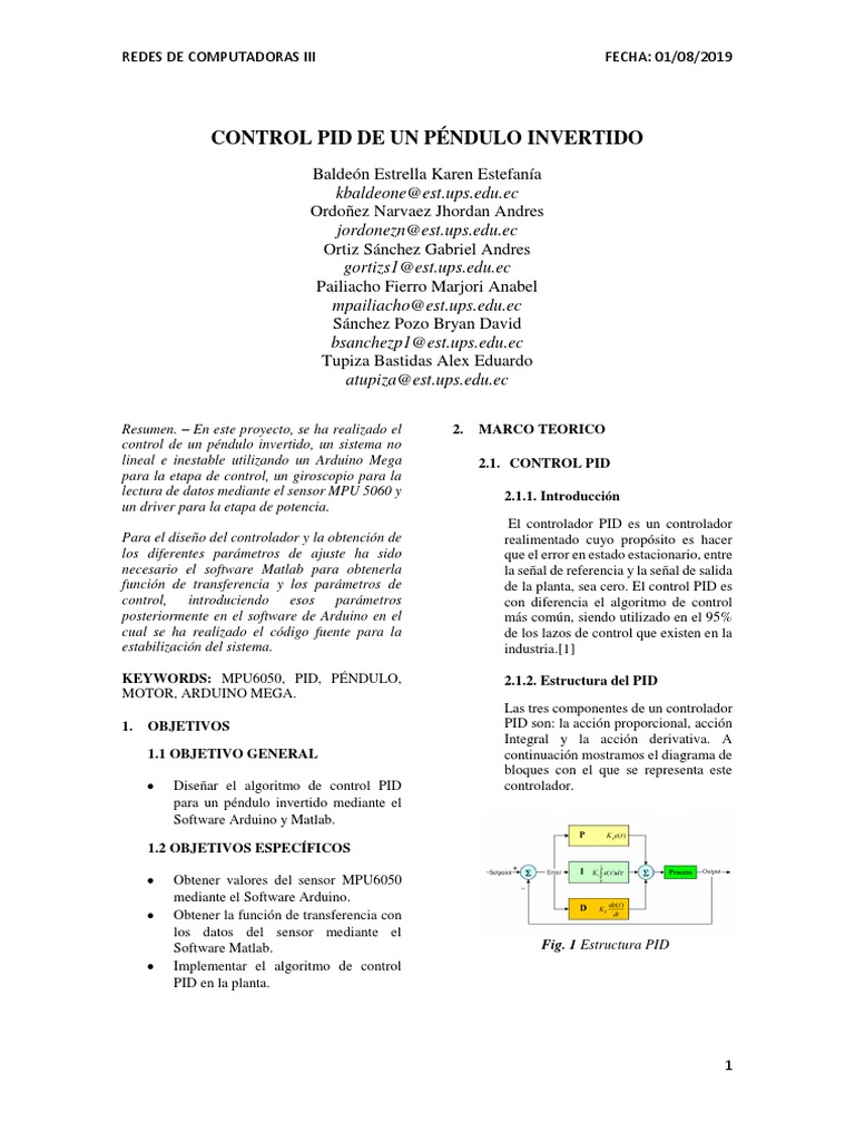 Control Pid de Un Péndulo Invertido | PDF | Ingenieria Eléctrica | Ingeniería Informática