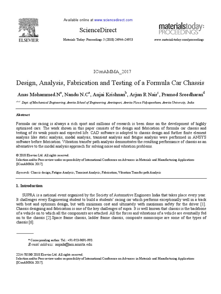 Design, Analysis, Fabrication and Testing of A Formula Car Chassis ...