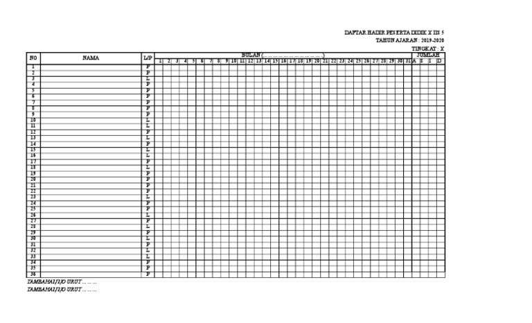 Format Rekap Absen Siswa Harian | PDF