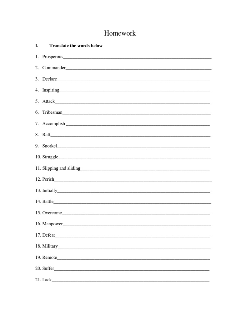 Homework: I. Translate The Words Below | PDF
