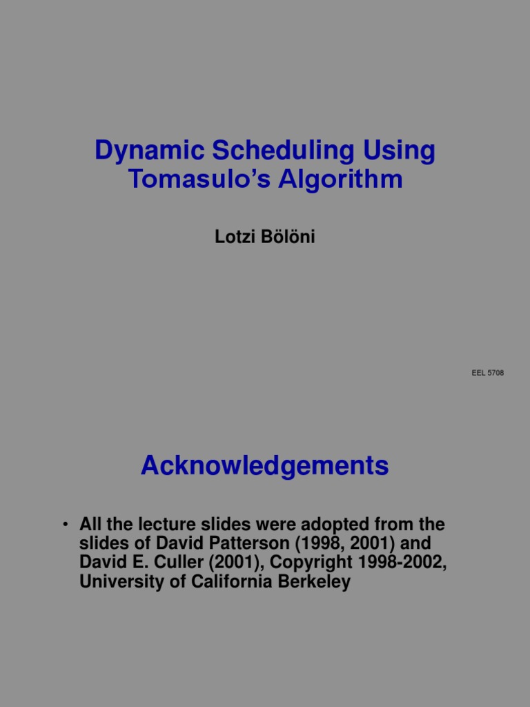 Dynamic Scheduling Using Tomasulo S Algorithm Lotzi Bölöni Pdf Computer Architecture
