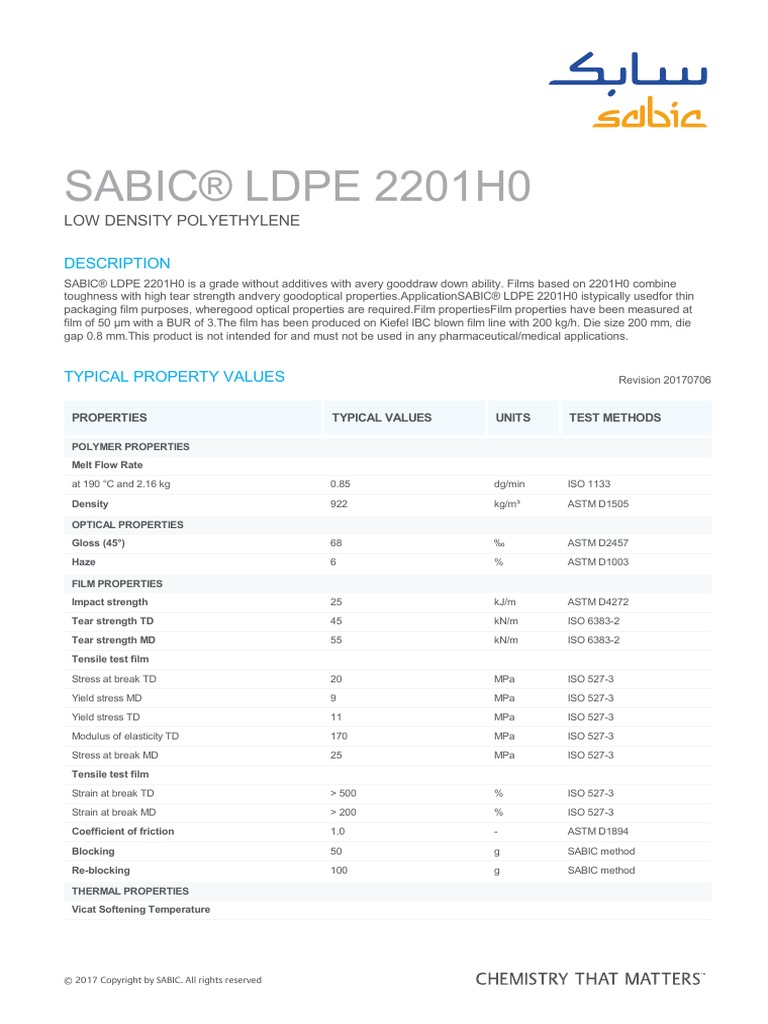 SABIC® LDPE 2201H0 | PDF | Recycling | Packaging And Labeling