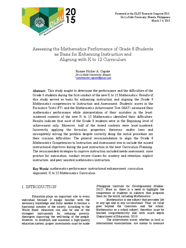 Grade 8 Math Performance Assessment | PDF | Educational Assessment ...