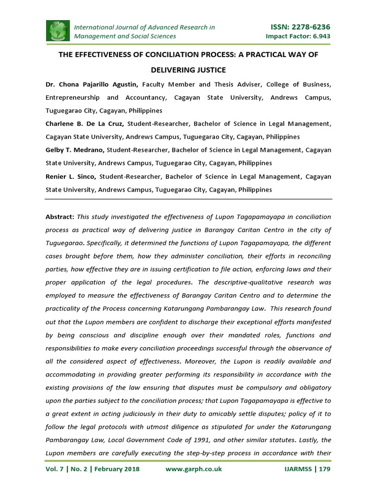 Effectiveness of Barangay Conciliation Process | PDF | Mediation | Arbitration