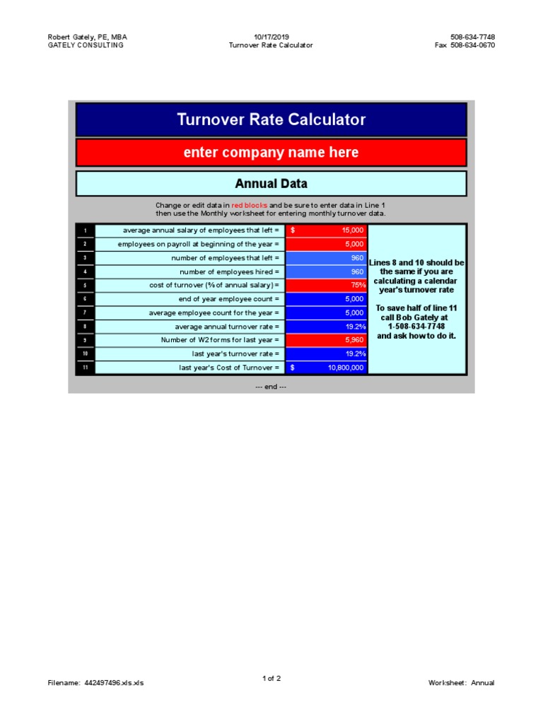 Turnover Rate Calculator: Enter Company Name Here | PDF | Turnover ...