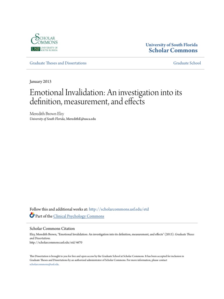 Emotional Invalidation: An Investigation Into Its Definition ...