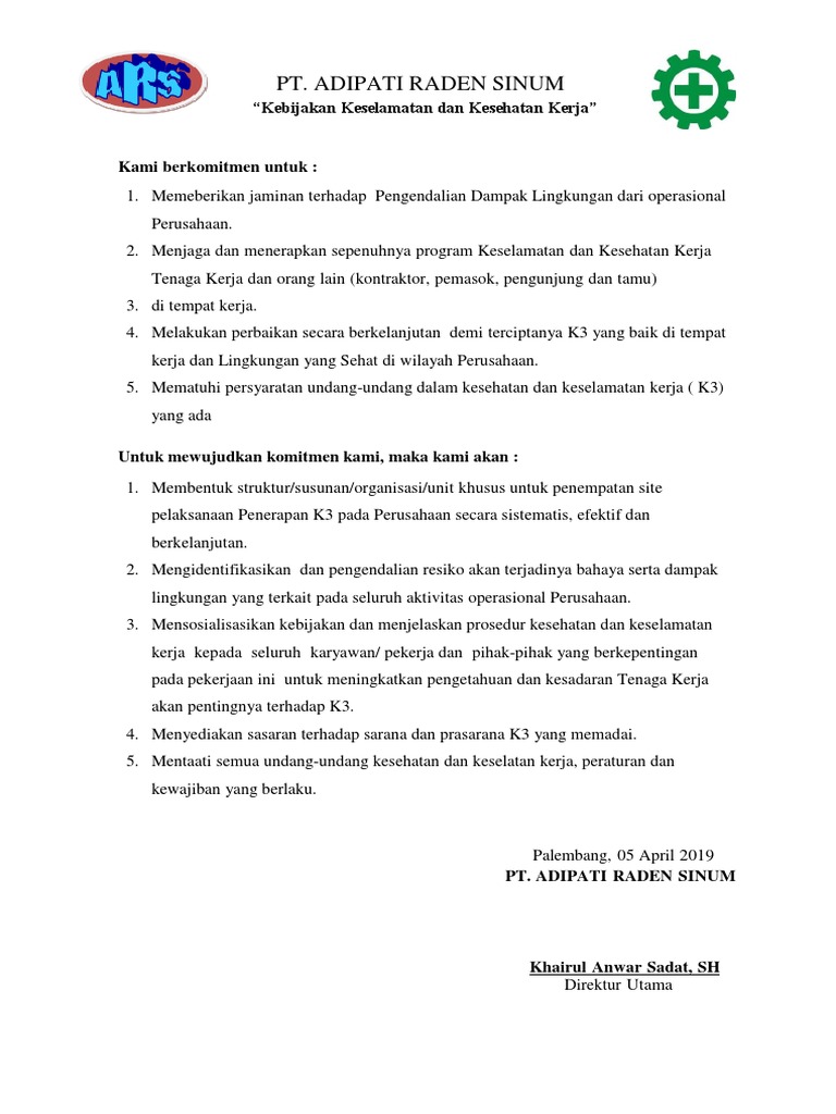 Kebijakan Keselamatan Dan Kesehatan Kerja | PDF