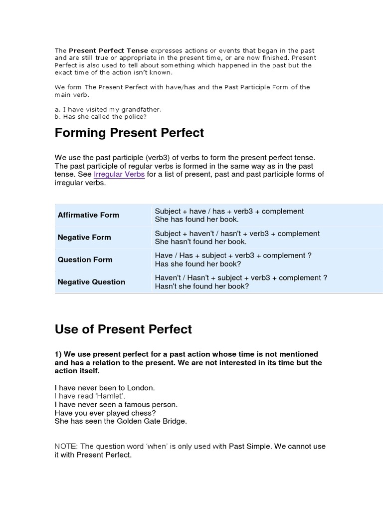 Forming Present Perfect: Irregular Verbs | PDF | Perfect (Grammar ...