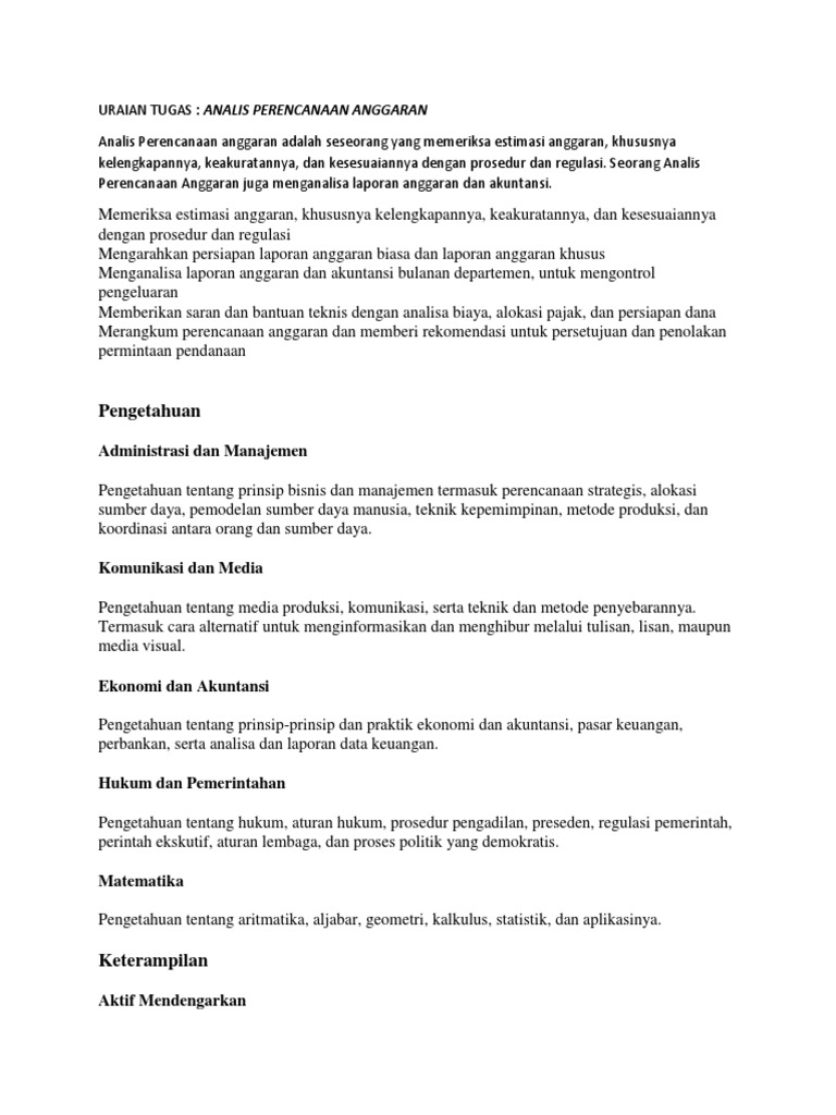 Uraian Tugas Analis Perencanaan Anggaran | PDF