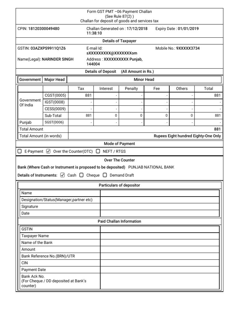GST Challan | PDF | Financial Services | Payments