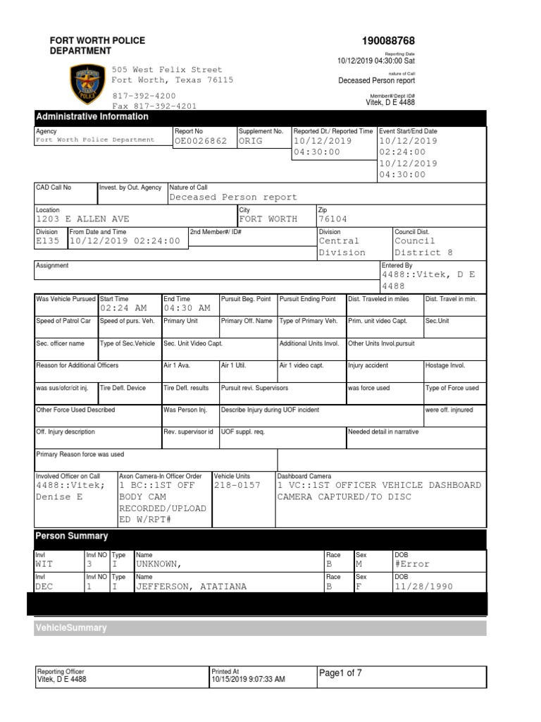 Aaron Dean Other Event Police Report - Redacted | PDF | Vehicles ...