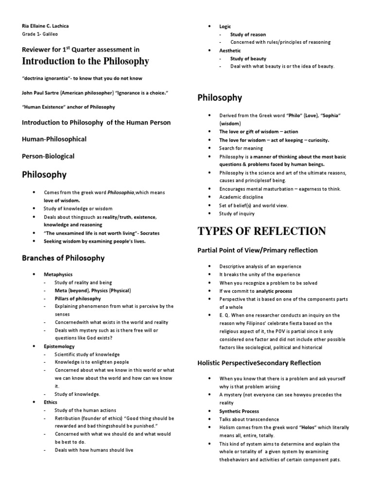 Introduction To The Philosophy: Types of Reflection | PDF ...