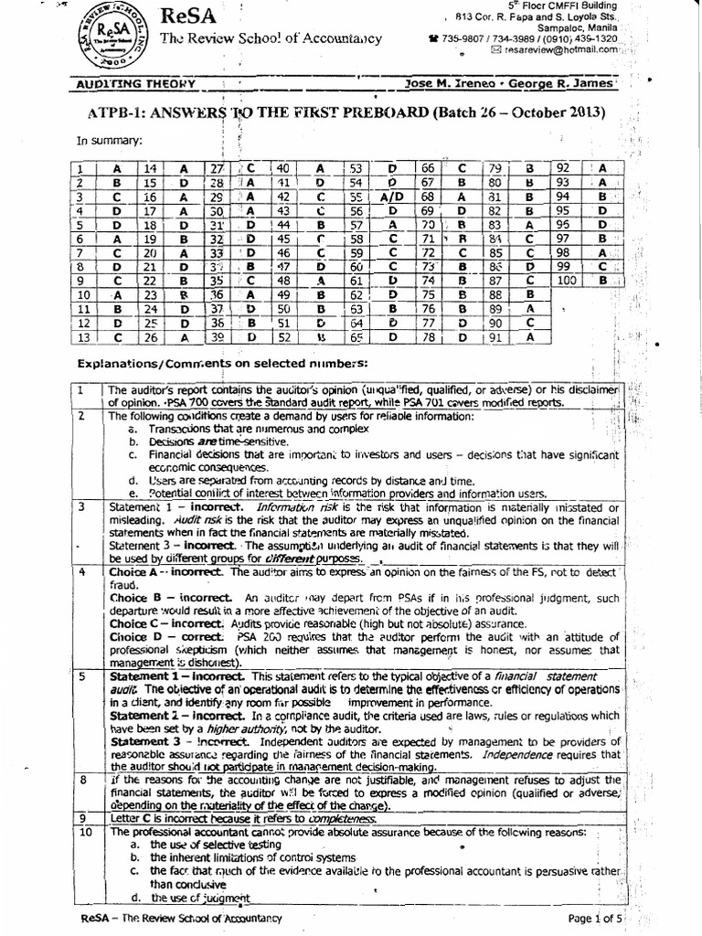 RESA - AT 07.20.13 Solution | PDF | Auditor's Report | Audit