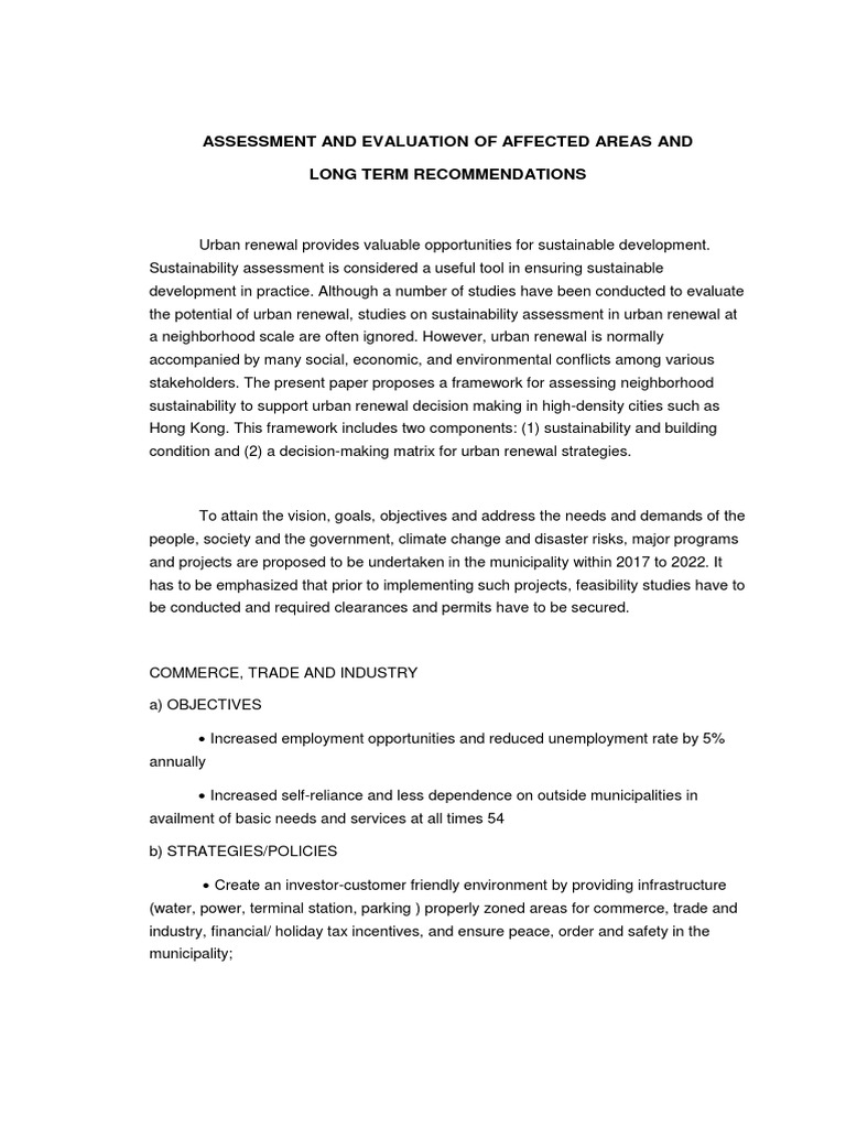 Assessment and Evaluation of Affected Areas and Long Term ...