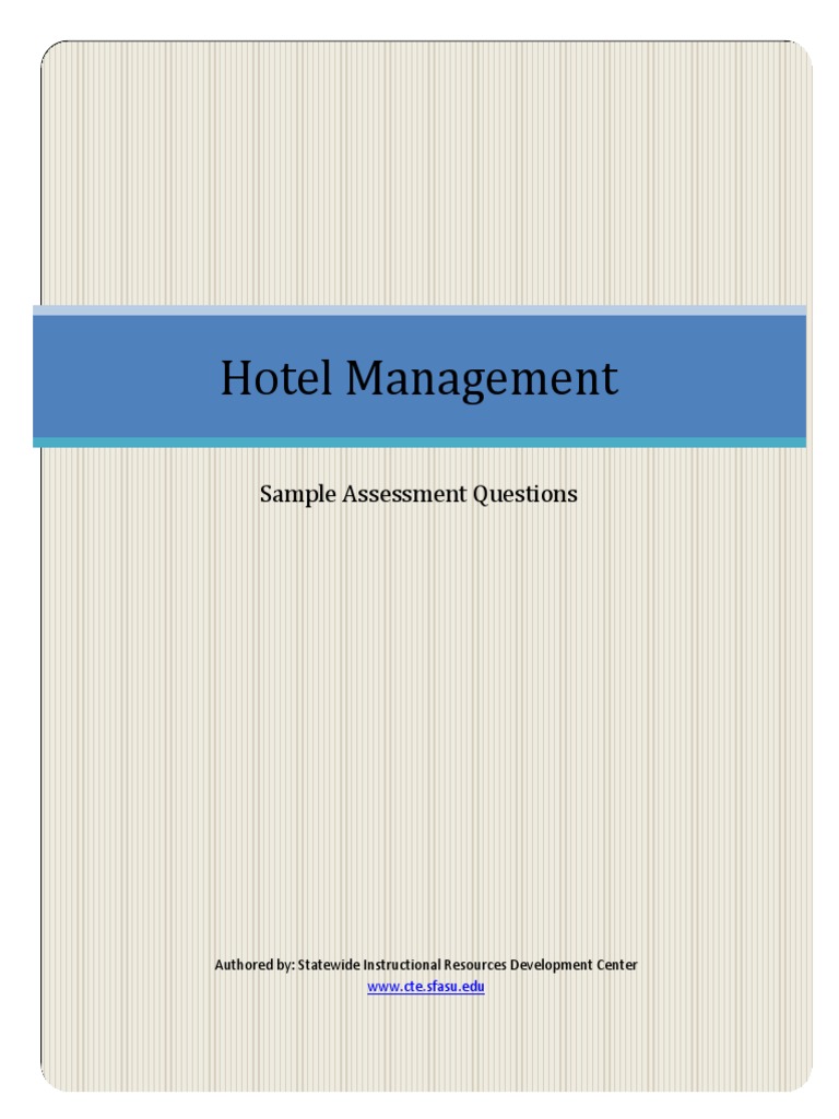 Hotel Management Sample Assessment Questions PDF | PDF | Chef | Irs Tax ...