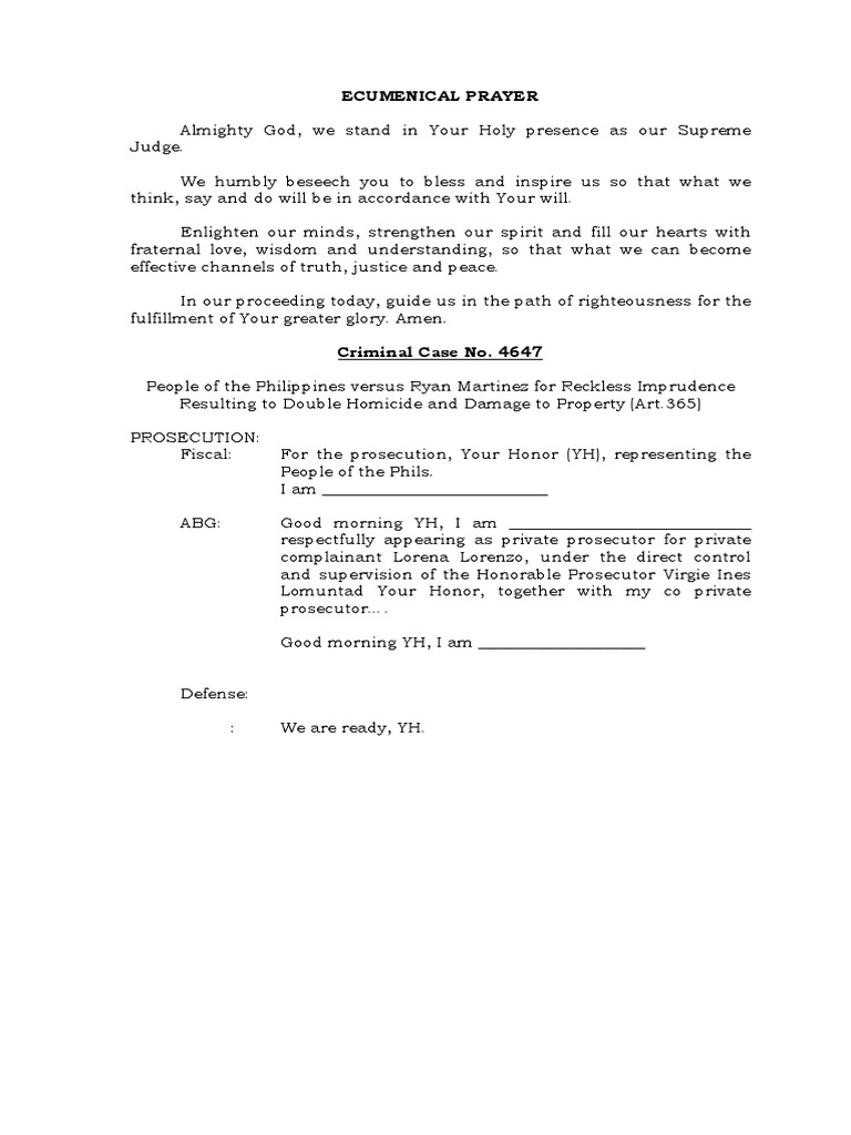 Ecumenical Prayer for Court Proceedings | PDF | Plea Bargain | Prosecutor