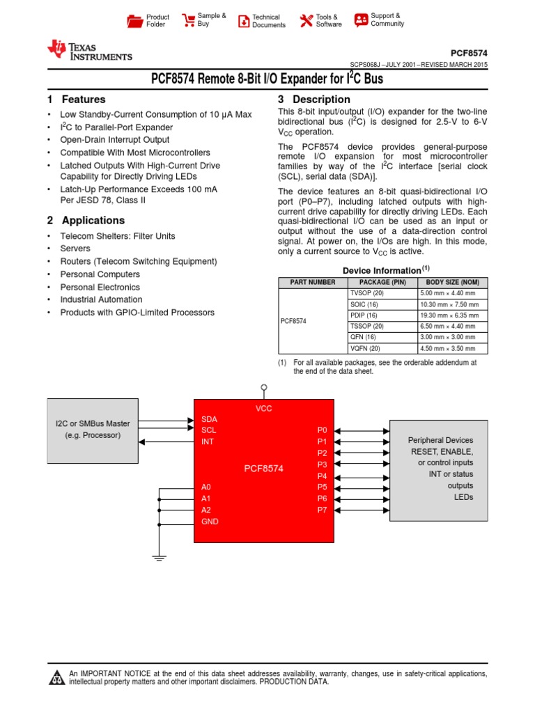 PCF 8574 | PDF | Electrostatic Discharge | Computer Engineering