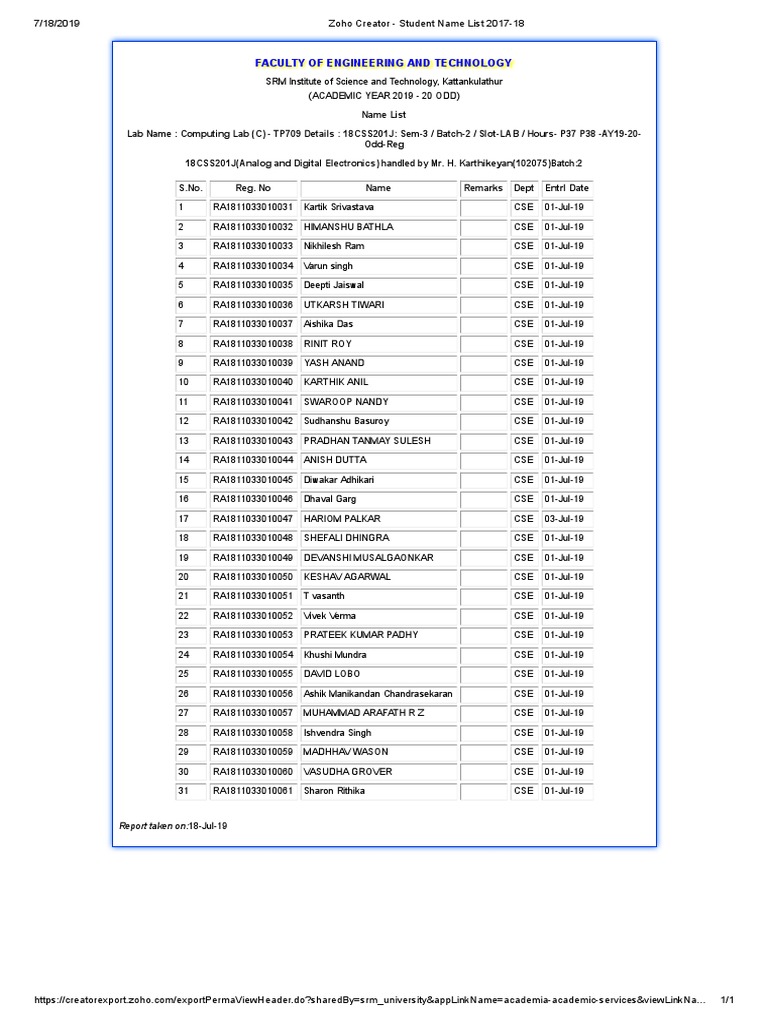 ADE DAY4 - AN Student Name List (H - KARTHIKEYAN) 2017-18 PDF | PDF