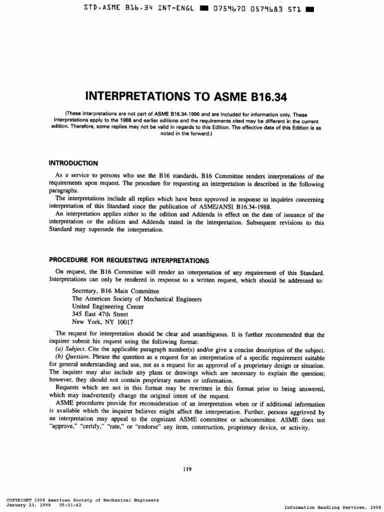 ASME B16.34 Interpretations PDF | PDF