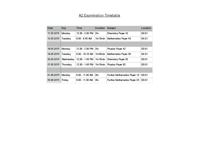 A2 Timetable | PDF