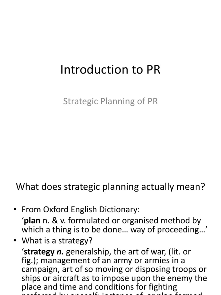 Introduction To PR: Strategic Planning of PR | Download Free PDF ...