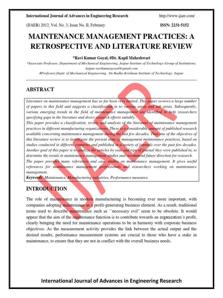 Maintenance Management Practices Review | PDF | Reliability Engineering ...
