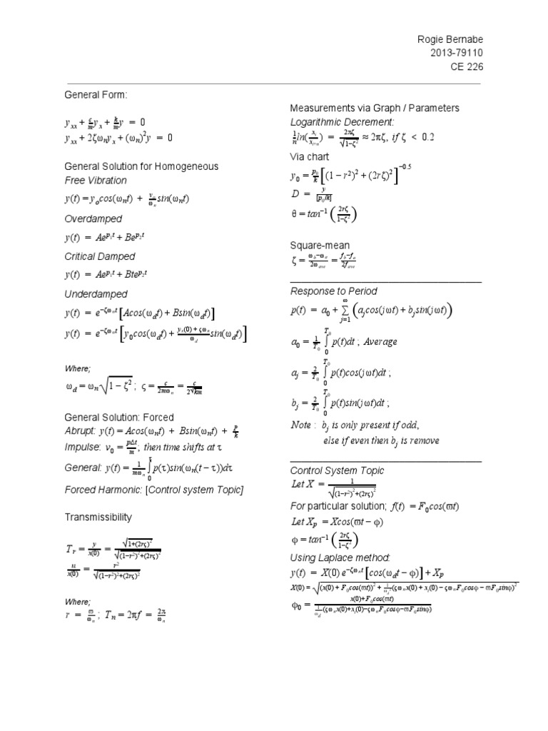 Mechanical Vibration Equations | PDF | Equations | Physical Quantities