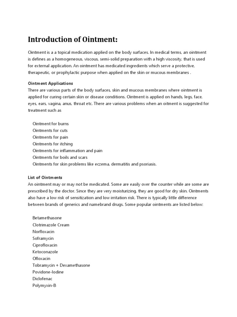 Ointment Overview and Applications | PDF | Topical Medication ...