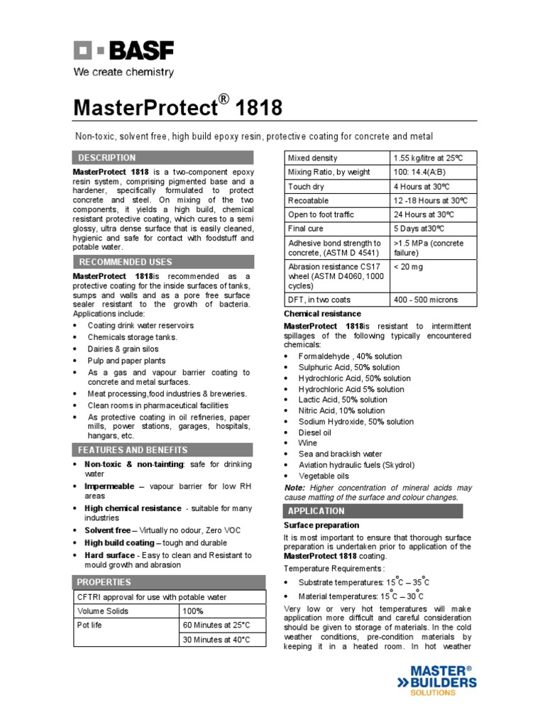 Basf Masterprotect 1818 Tds | PDF | Epoxy | Concrete