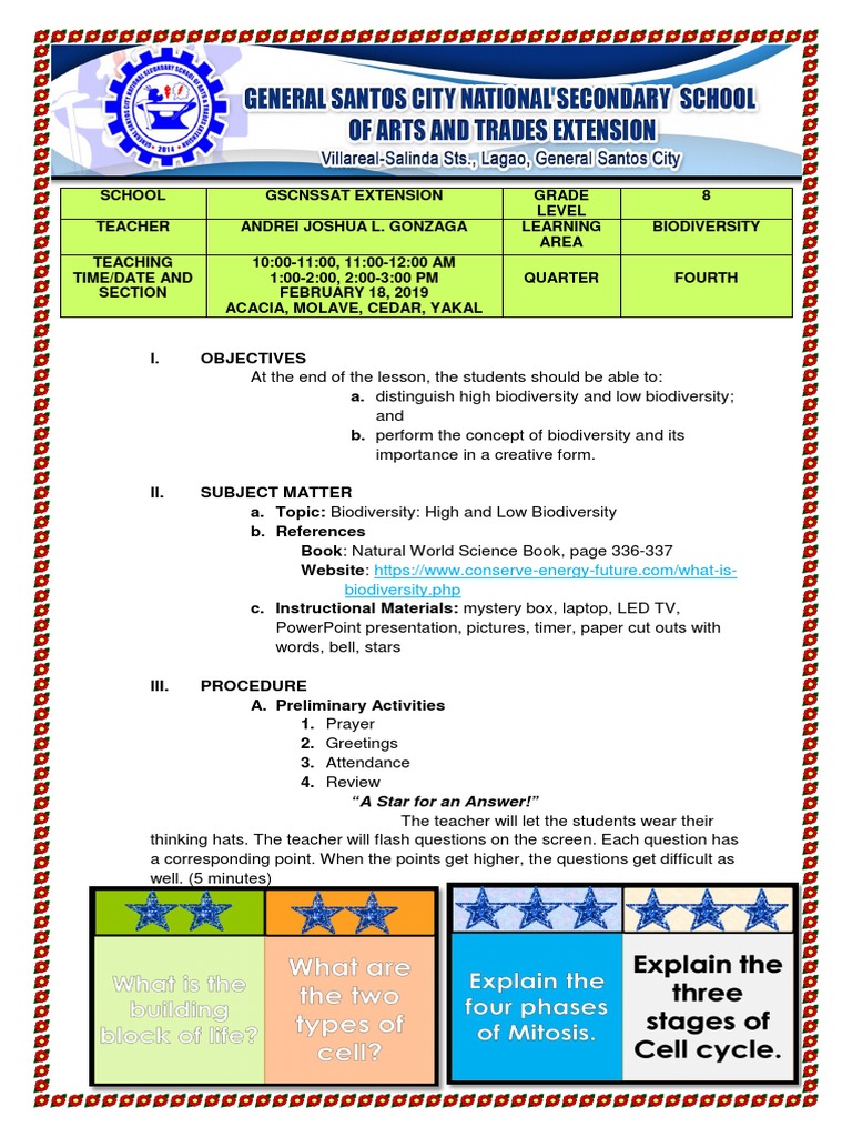 Biodiversity Php A Star For An Answer Pdf Teachers