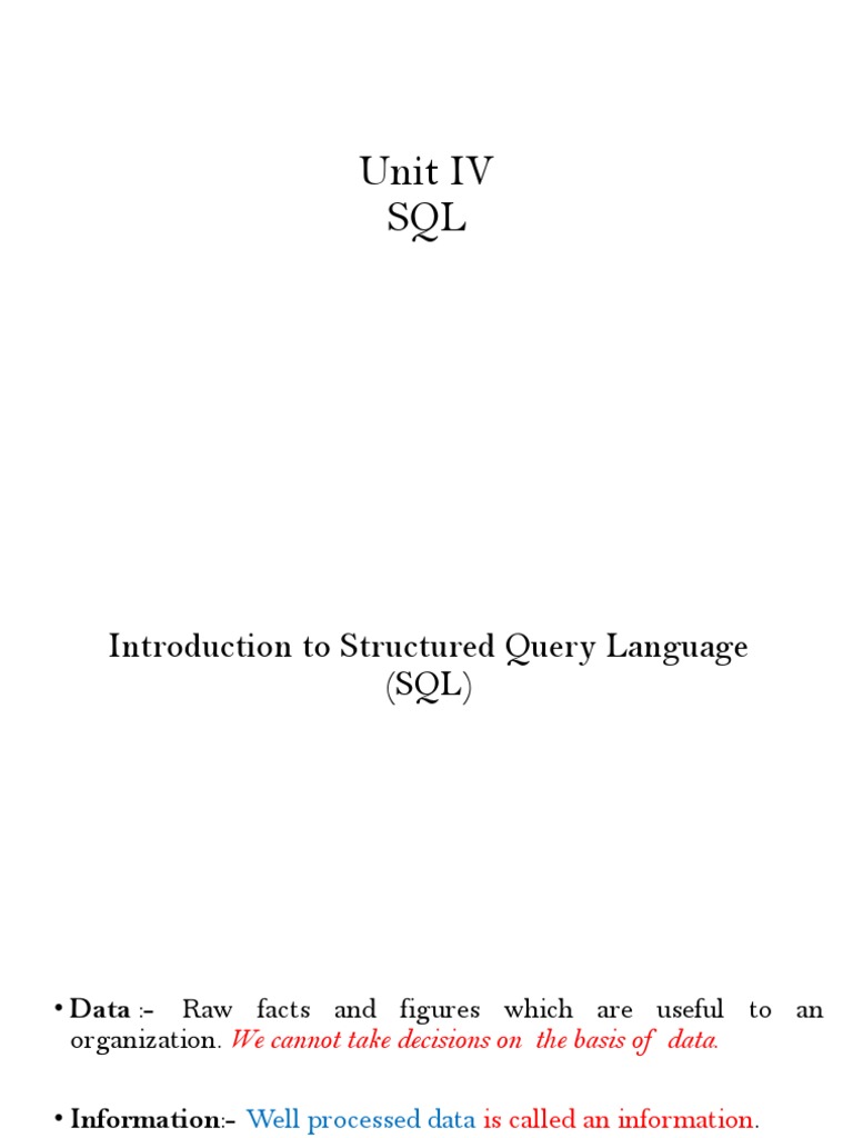 Unit IV SQL | PDF | Databases | Relational Database