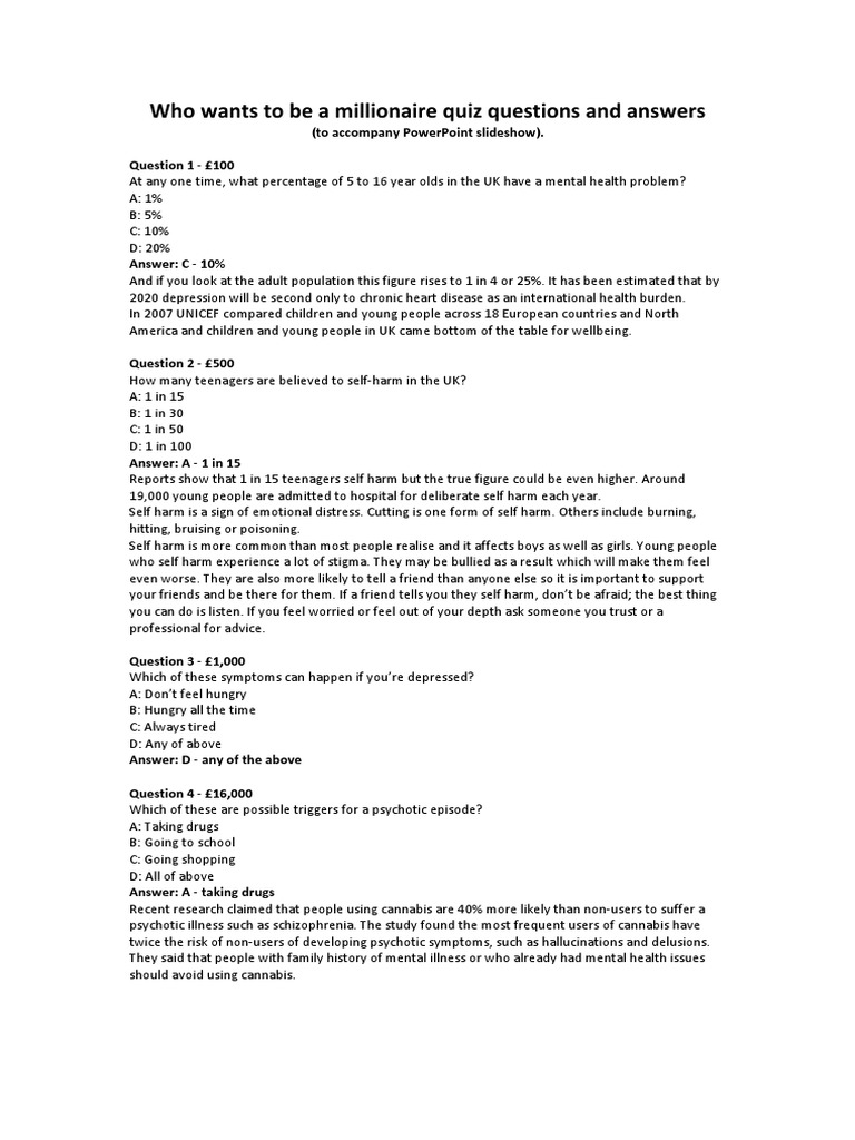 Lesson 1.4 Who Wants To Be A Millionaire Quiz Questions and Answers ...