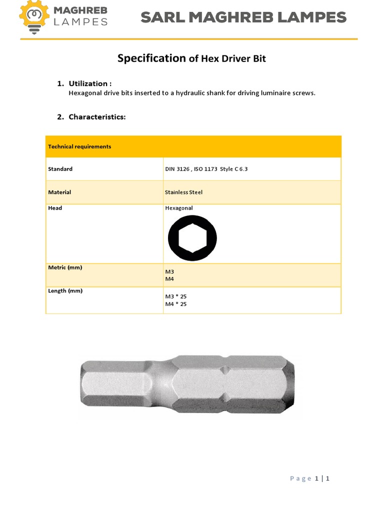 Specification of Hex Screwdriver Bit | PDF