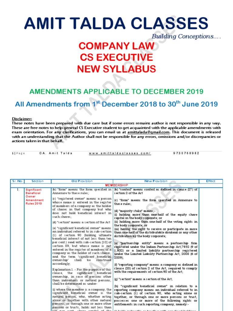 Amit Talda Classes: Company Law Cs Executive New Syllabus | PDF | Trust ...