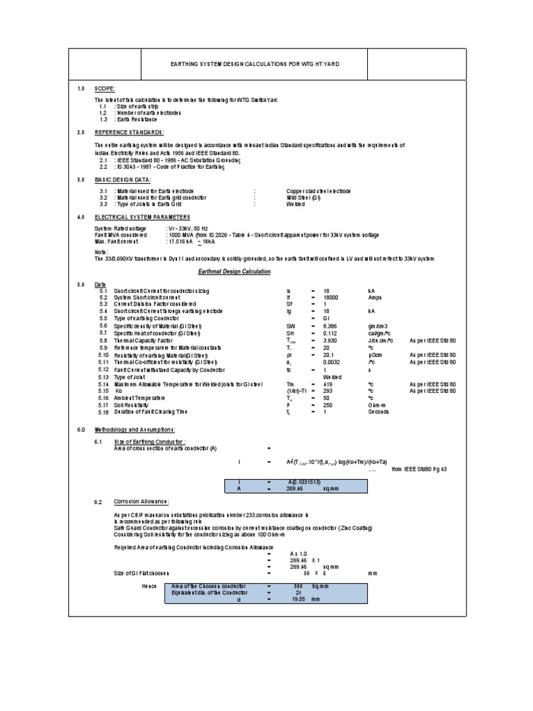 Earthmat Calculations For WTG HT Yard | PDF | Electrical Resistivity ...