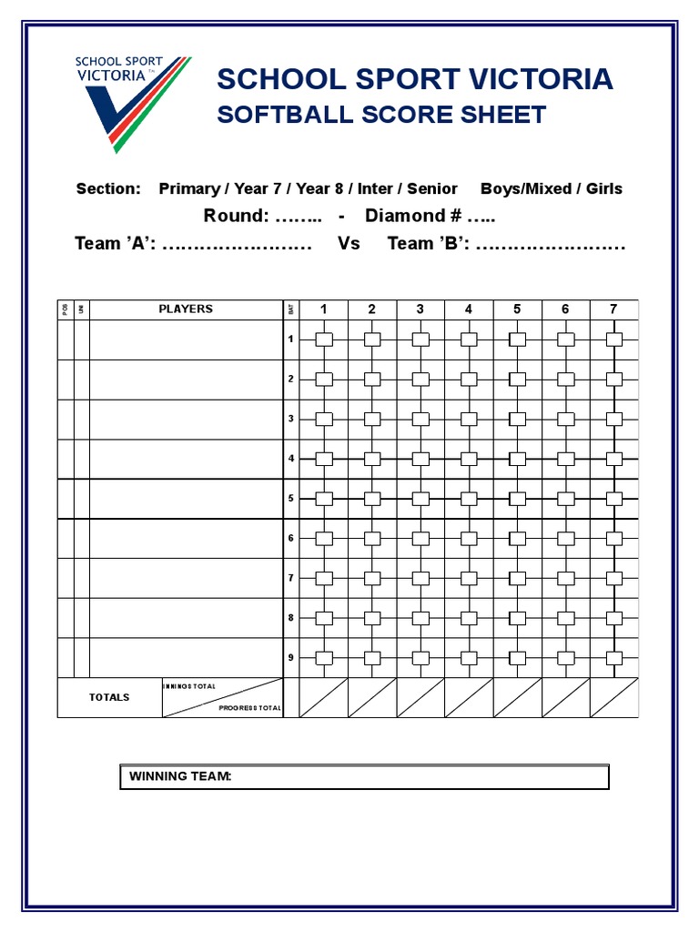 School Sport Victoria: Softball Score Sheet | PDF