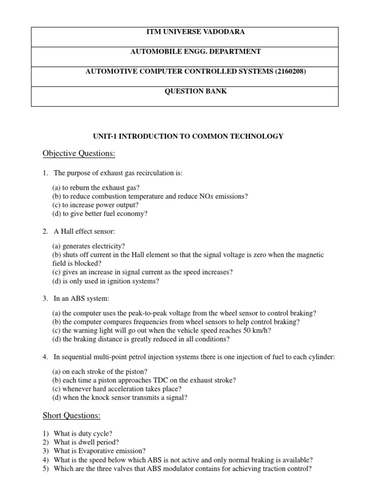 10 Question Bank ACCS | PDF | Fuel Injection | Digital Electronics