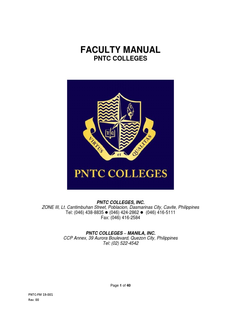PNTC Colleges Faculty Manual | PDF | Professors In The United States ...