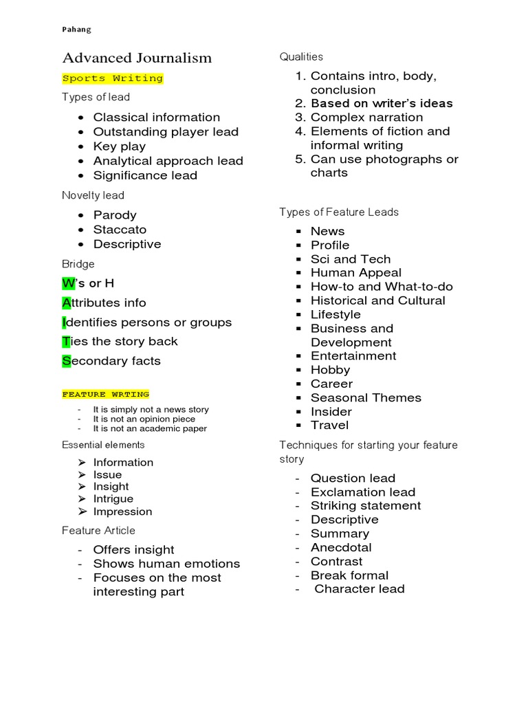 Advanced Journalism: Sports Writing | PDF | Reason | News