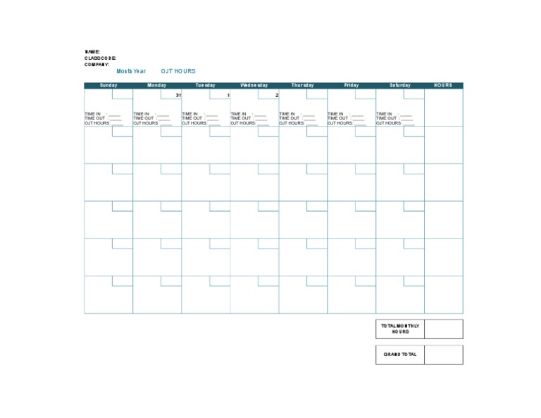 ANNEX 4A - Calendar of OJT Hours | PDF