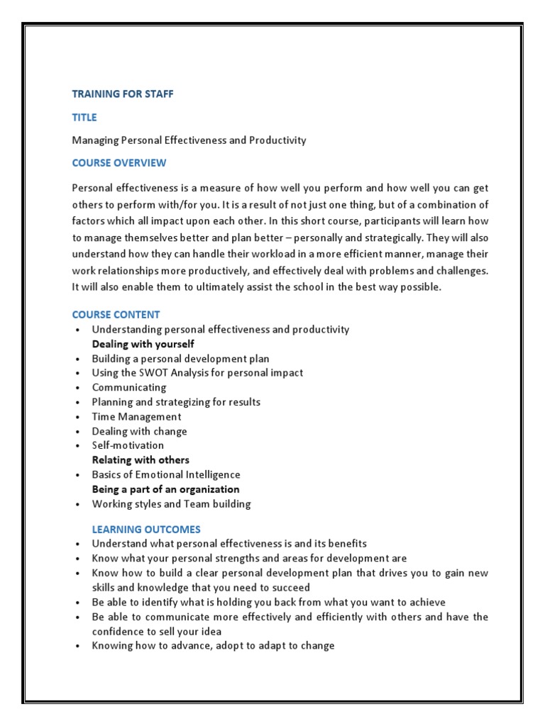 Proposal For Training of Staff | PDF | Goal | Psychology